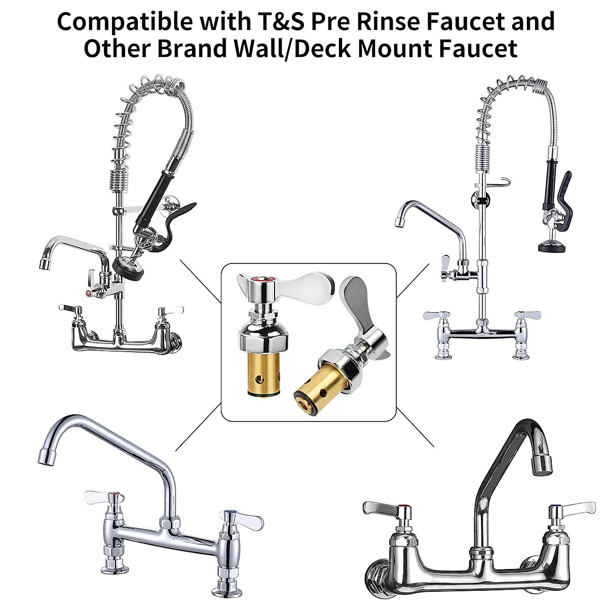 DYVIAHOME Brass Spindle Assembly for Commercial Faucet Valve Spool Replacement Hot Cold Side Handle Stem Assembly Cartridge Fit Kitchen Restaurant (1 Pair)