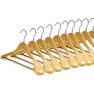 ENUOSUMA High-Grade Wide Shoulder Wooden Hangers 10 Pack,Smooth Finish Wood Suit Hanger Coat Hanger for Closet,Non Slip Pants Bar,Holds Up to 20lbs, 360° Swivel Hook,for Jacket,Dress Heavy Clothes