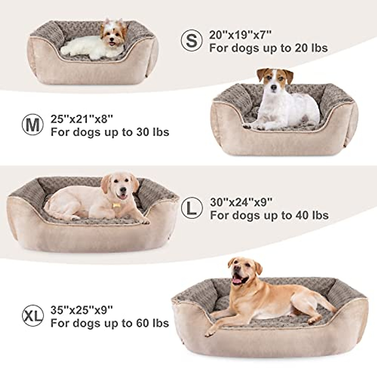 JOEJOY Rectangle Dog Bed for Large Medium Small Dogs Machine Washable Sleeping Dog Sofa Bed Non-Slip Bottom Breathable Soft Puppy Bed Durable Orthopedic Calming Pet Cuddler, Multiple Size, Beige