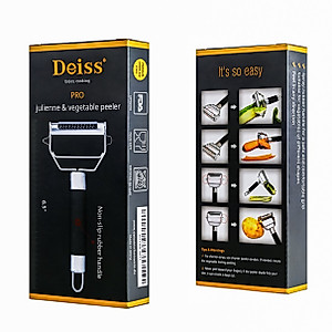 Deiss PRO Dual Julienne Peeler & Vegetable Peeler - Non-slip Handle - Apple Peeler & Potato Peeler, Orange Peeler, Zoodles Maker - Y Peeler, Veggie Peeler for Making Delicious Veggie Noodles