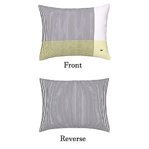 Lacoste Backspin 2- Piece Reversible 100% Cotton Striped Duvet Cover & Sham Set, Twin/Twin XL, Ivory/Blue/Yellow