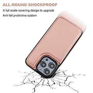 ONETOP Compatible with iPhone 14 Pro Wallet Case with Card Holder, PU Leather Kickstand Card Slots Case, Double Magnetic Clasp and Durable Shockproof Cover 6.1 Inch (Rose Gold)