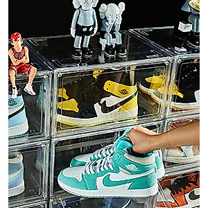 Three Piece Clear Shoe Box 360° Acrylic Clear Shoe Box Handbag Storage Display Box Stackable Shoe Box Drop Front Shoe Box Magnetic Door Organizer 14.37 * 7.87 * 10.63 inches for US size 14