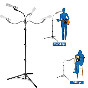 VonSom Microphone Stand Microphone Tripod Adjustable Height Up To 72inch / 183CM Gooseneck Mic Stand Tripod with Carrying Bag Mic Clips Cable Clips, Black