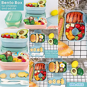Puraville 3 Layers Stackable Bento Lunch Box for Kids and Adults, 1900ml Large capacity Lunch Box for Men and Women with Utensil Set, Leak Proof, BPA-Free, Microwave Dishwasher Safe - Light Green