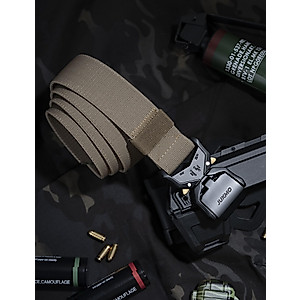 JUKMO Tactical Belt, 2 Pack Military Hiking Rigger 1.5" Nylon Web Work Belt with Heavy Duty Quick Release Buckle (Black+Coyote, Medium-for Waist 36"-42" (Length 49"))