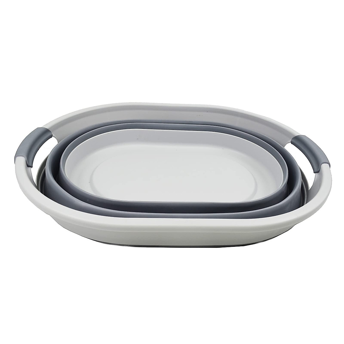 SAMMART 28L (7.4 gallon) Oval Collapsible Plastic Laundry Basket - Foldable Pop Up Storage Container/Organizer - Portable Washing Tub - Space Saving Hamper/Basket (1, Grey)