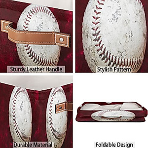 Large Collapsible Storage Bins,Retro Baseball Print Decorative Canvas Fabric Storage Boxes Organizer with Handles,Cube Square Baskets Bin for Home Shelves Closet Nursery Gifts