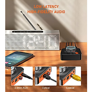 KAIY Bluetooth Audio Receiver, 3D Surround HiFi Music Streaming, 3.5mm AUX, Optical, Coaxial, TF Card Compatible, 33ft Range, No Battery