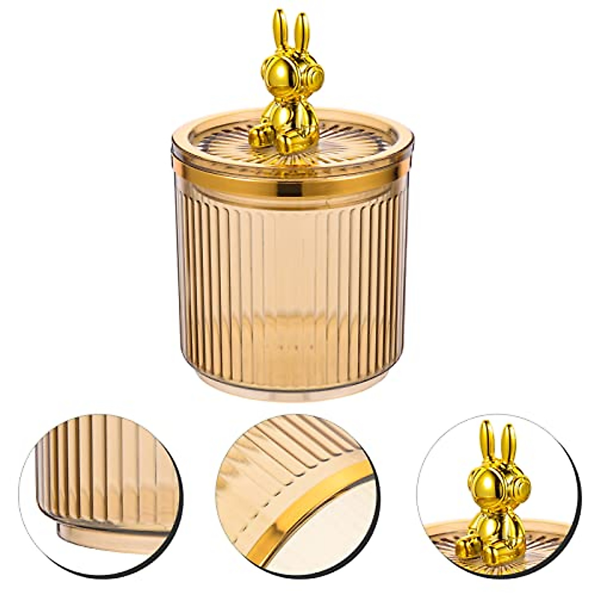 Garneck 2pcs space bunny storage tank cotton round holder medicine bottles with caps round vanity tray candy dish covered candy bowl bathroom canister acrylic canister clear acrylic jar