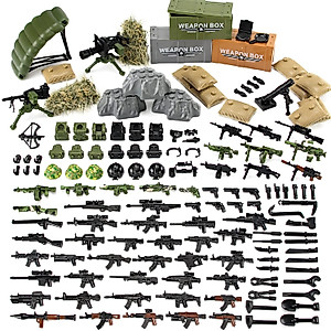 Feleph Weapons Pack Army Military Building Block for Soldier Figures, WW2 Toy Swat Bricks Gear Pieces Set Equipment Kit Compatible with Major Brand