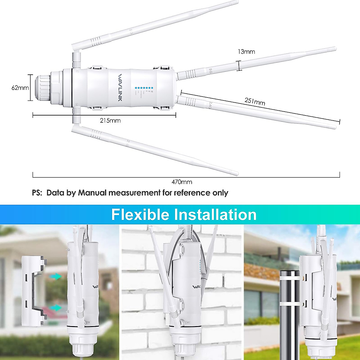 WAVLINK 1200Mbps Dual Band WiFi Extender,Wireless Repeater WiFi Range Extender with 2 Gigabit Ethernet Port,4 x 5DBi Antennas,Signal Wi-Fi Booster Repeater/Router/AP Mode,Plug and Play,WPS