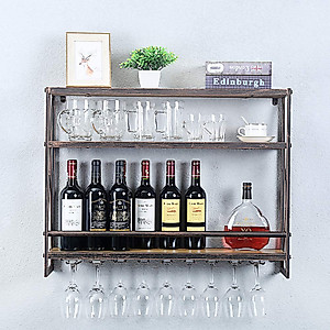 GWH Industrial Wine Rack Wall Mounted - (3 Tier - 31.5in - Black Brush Red Coper), Easy to Install , Hanging Wine Rack, 100% Pine Solid Wood, Galvanized Steel