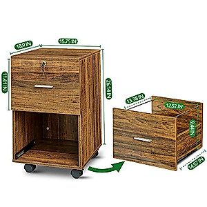 GreenForest L Shaped Desk 47 inch Small Size Corner Desk with Storage Shelf and File Cabinet 2 Drawers Wooden Vertical Filing Cabinet with Lock