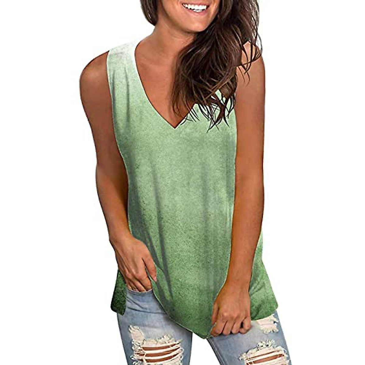 JMMSlmax Basic Tank Tops for Women Loose Fit Women Summer Trendy V Neck Sleeveless Tee Shirts Women Casual Tee Tank Tshirt