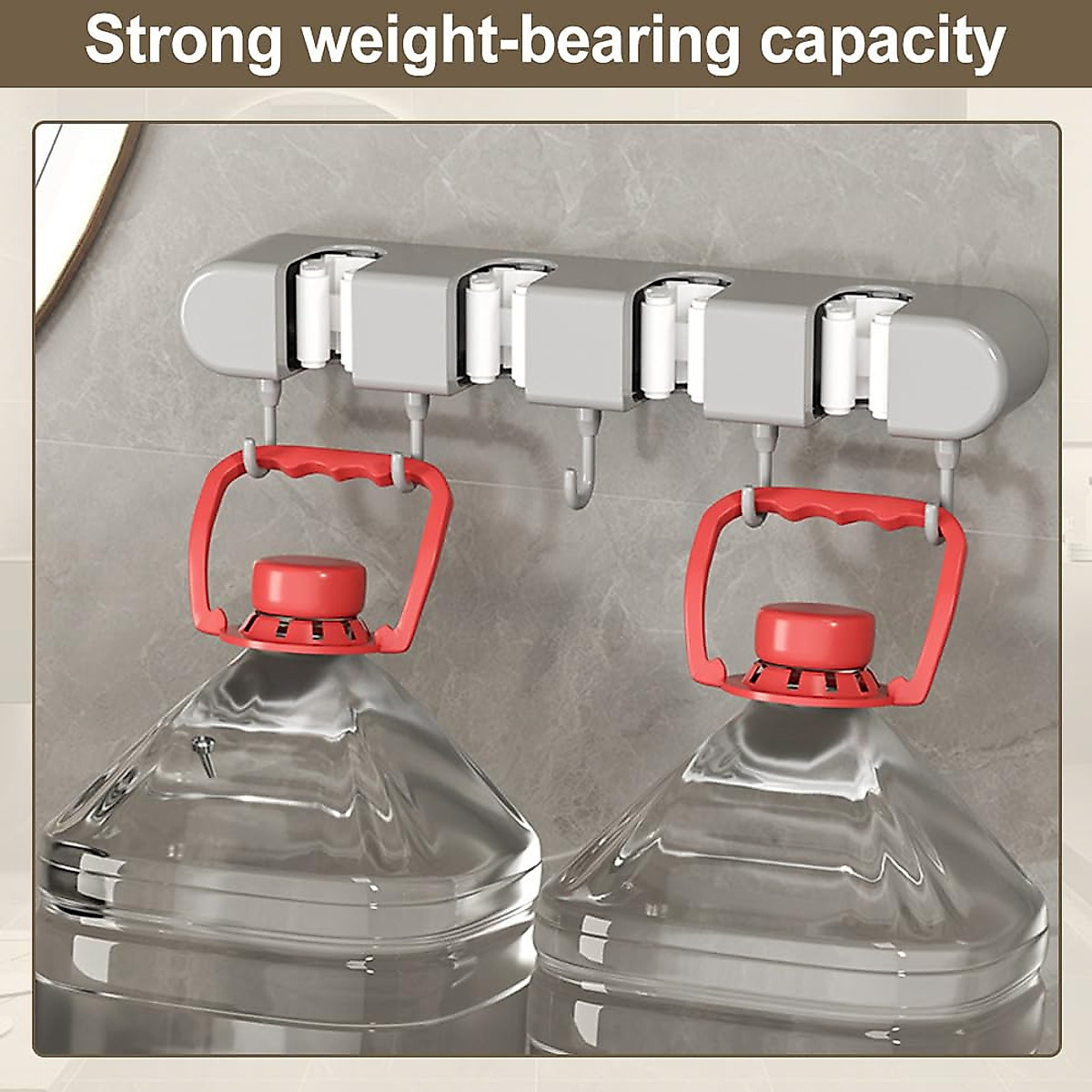 Multifunctional Mop Holder with Hook, 2024 New Punch Free Mop and Broom Holder Wall Mount Broom Rack, Broom Organizer Storage Tool Racks Heavy Duty Self Adhesive Mop Holder Wall Mounted (White)