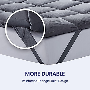 SLEEP ZONE Cooling Mattress Topper Twin Size Quilted Fitted Mattress Pad Cover, Soft Fluffy Down Alternative Pillow Top Bed Topper Deep Pocket 8-21 Inch (Grey, Twin)