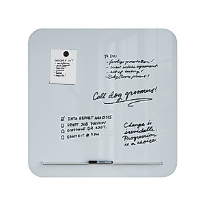 U Brands Floating Magnetic Glass Board with Floating Shelf, 35” x 35”