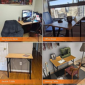Need Folding Desk Small Desk 31 1/2" No Assembly Foldable Computer Desk for Small Space/Home Office/Dormitory,Teak&Black Frame