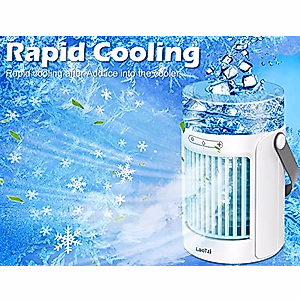 Portable AC Air Conditioner Fan, Evaporative Mini Air Conditioner with 3 Speeds 7 Colors, 600ML Large Water Tank Air Cooler, Misting Humidifier Small Desk Cooler Fan for Room, Home, Car and Office