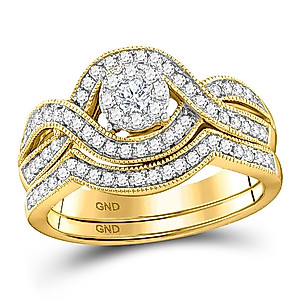 Jewels By Lux 10kt Yellow Gold Womens Round Diamond Bridal Wedding Engagement Ring Band Set 1/2 Cttw Ring Size 10.5