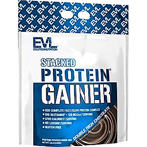 Evlution Nutrition Stacked Protein Gainer, Whey Protein Powder Complex, 50 Grams Protein, 250 Grams Carbohydrates, Build Muscle, Recovery, Post Workout, Gluten-Free (Double Rich Chocolate, 12 LB)