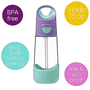 b.box Tritan Drink Bottle for Kids Toddlers, Water Bottle w/Flip Straw and Spill Proof Lid, Cool Modern Child Friendly Design, Best for After Sippy Cup, BPA Free Plastic, 15oz, Lilac Pop