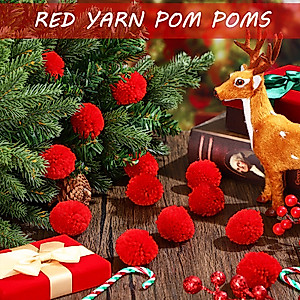 20 Pieces Yarn Pom Poms Christmas Yarn Pom Poms Pom Pom Balls for DIY Handmade Crafts Home Christmas Thanksgiving Party Holiday Hanging Decorations (Red,1.5 Inch)