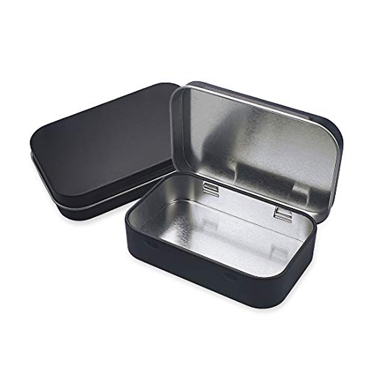 Small Metal Tin Box Lid - 2 Pcs Black Box with Hinged, Mini Small Empty Container, Portable Case for Soap, Mint, Cookie