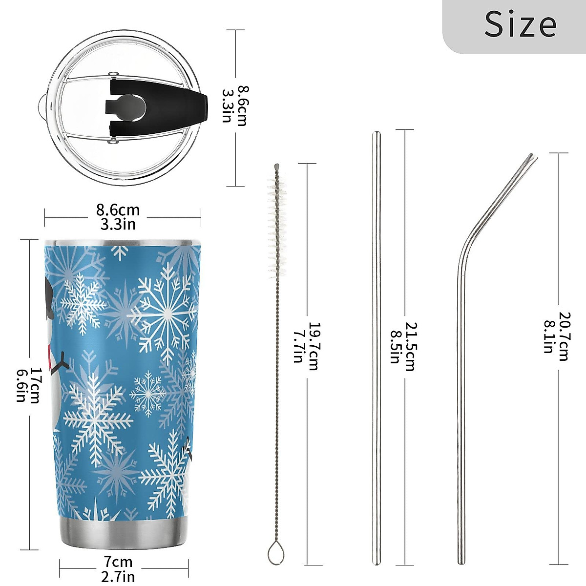 Yasala Christmas Tumbler Blue Snowflake Snowman Insulated Coffee Cup Back to School Beverage Container Office Travel Mug with Straw and Lid 20oz Holiday New Year Gift