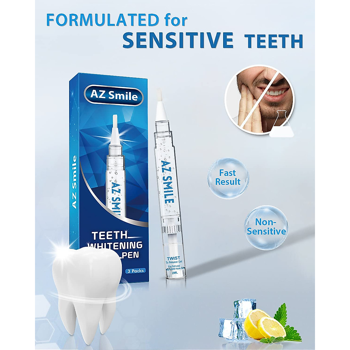 AZ Smile Teeth Whitening Pen (3 Pens), 30+ Treatments for teeth whitening No Sensitive Teeth Whitening Gel Travel-Friendly Teeth Whitener, Helps to Remove Stains from Soft Drink, Smoking, Coffee, Wine