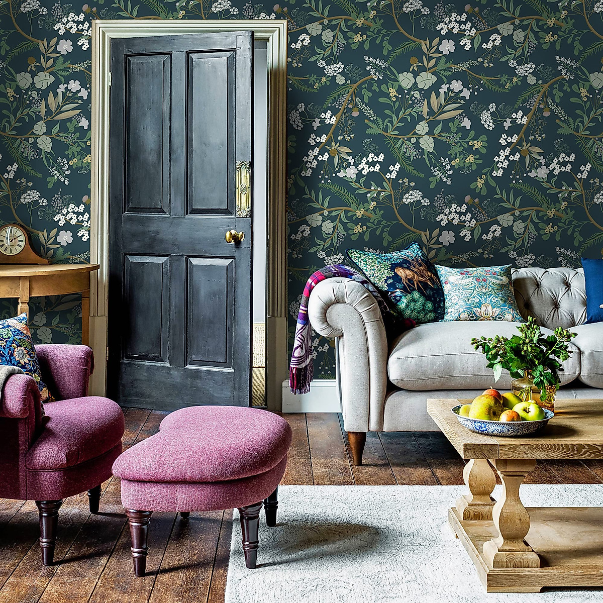 Guvana Floral Peel and Stick Wallpaper Leaf Wallpaper Green Leaves Contact Paper Flowers Self Adhesive Wallpaper DIY Removable Contact Paper Vintage Wallpaper for Bedroom Livering Decor 118"x16.2"