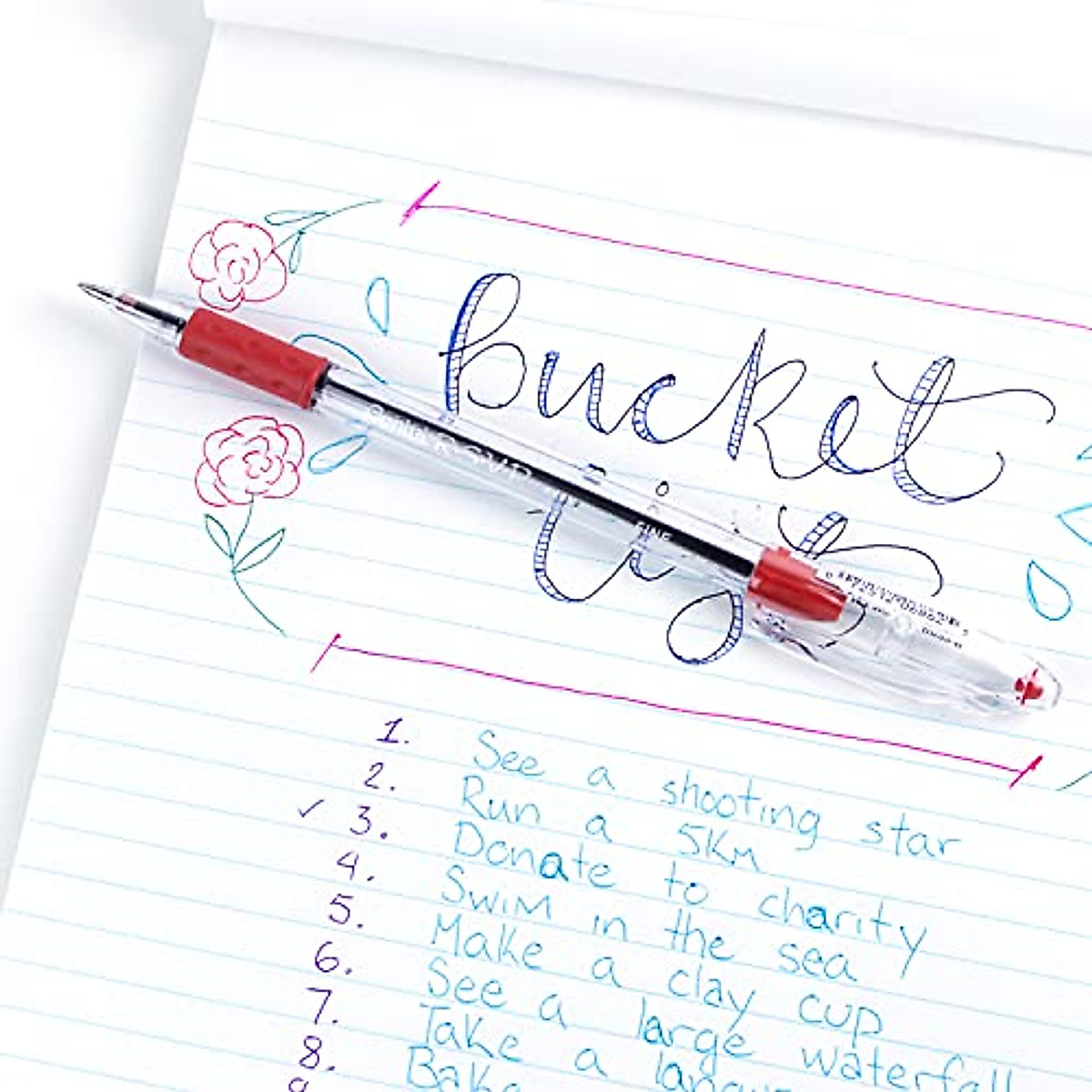 Pentel BK90B R.S.V.P. Stick Ballpoint Pen, .7mm, Trans Barrel, Red Ink (Pack of 12)