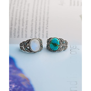 YoTreasure Rainbow Moonstone Swiss Blue Topaz 925 Sterling Silver Designer Ring Jewelry