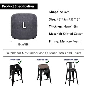 Kitchen Bar Stool Seat Cushions, Counter Stool Cushions Square, Non Slip Kitchen Chair Cushion with Hidden Non Skid Bottom, Breathable Knitted Cotton Seat Pads, Cover Detachable And Washable Dark Grey