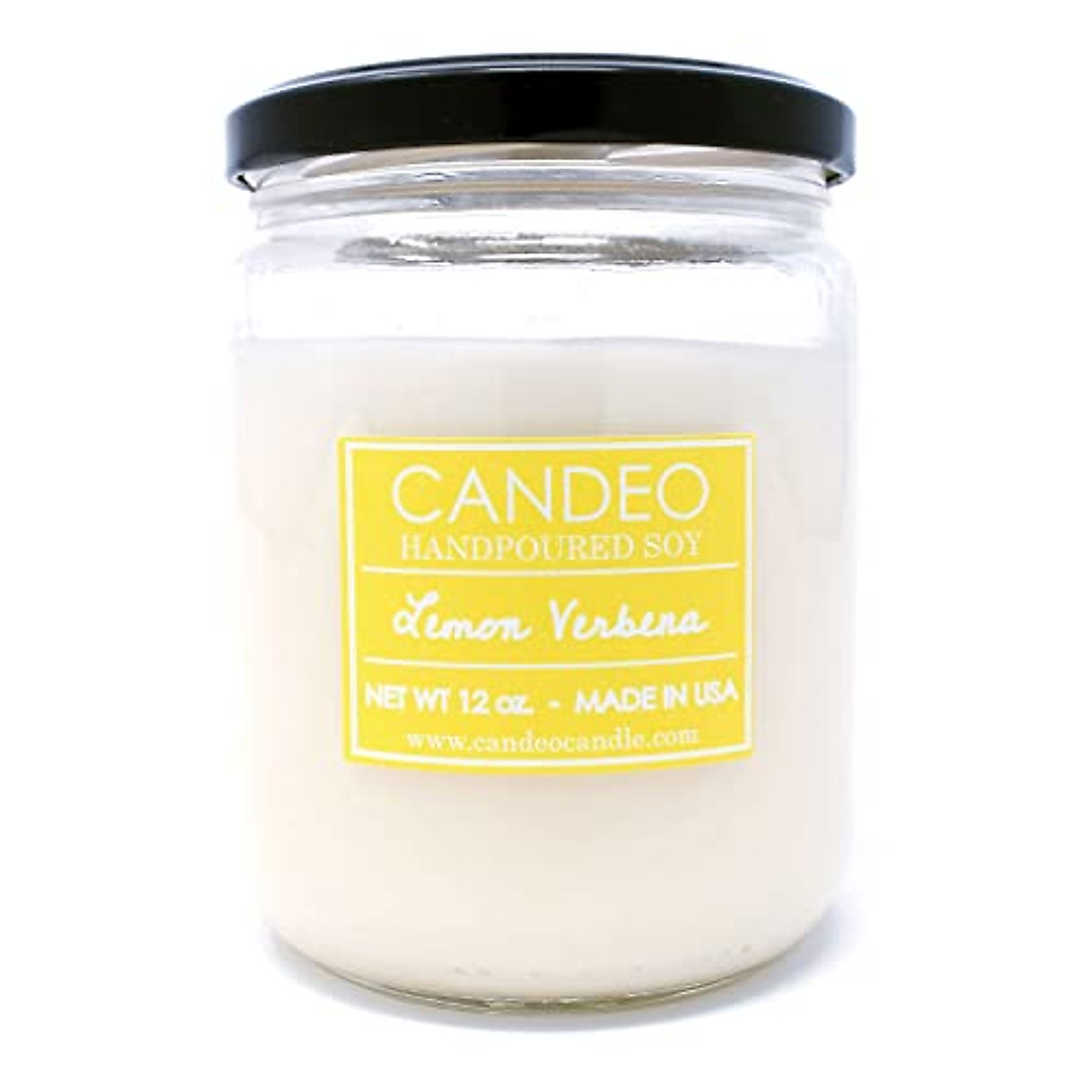 Lemon Verbena Soy Jar Candle, 12 oz - Highly Scented - Made with Soy Wax - Handmade in The USA - Candeo Candle