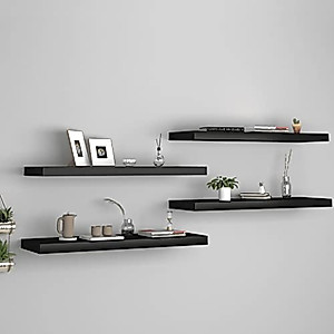 CHARMMA Floating Shelves Wall Mounted, Rustic Wood Wall Shelves for Bedroom, Bathroom, Living Room, Kitchen, Laundry Room Storage & Decoration, Set of 4 Black 31.5"x9.3"x1.5" MDF