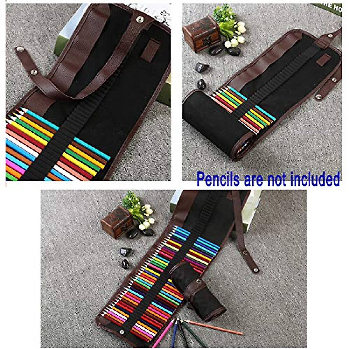 Bringsine Professional Roll UP Washable Canvas Pencil Bag Pencil Wrap,72 Pencil Holder Colored Pencils Case Multi-purpose Pouch for School Office Art Travel pen organizer