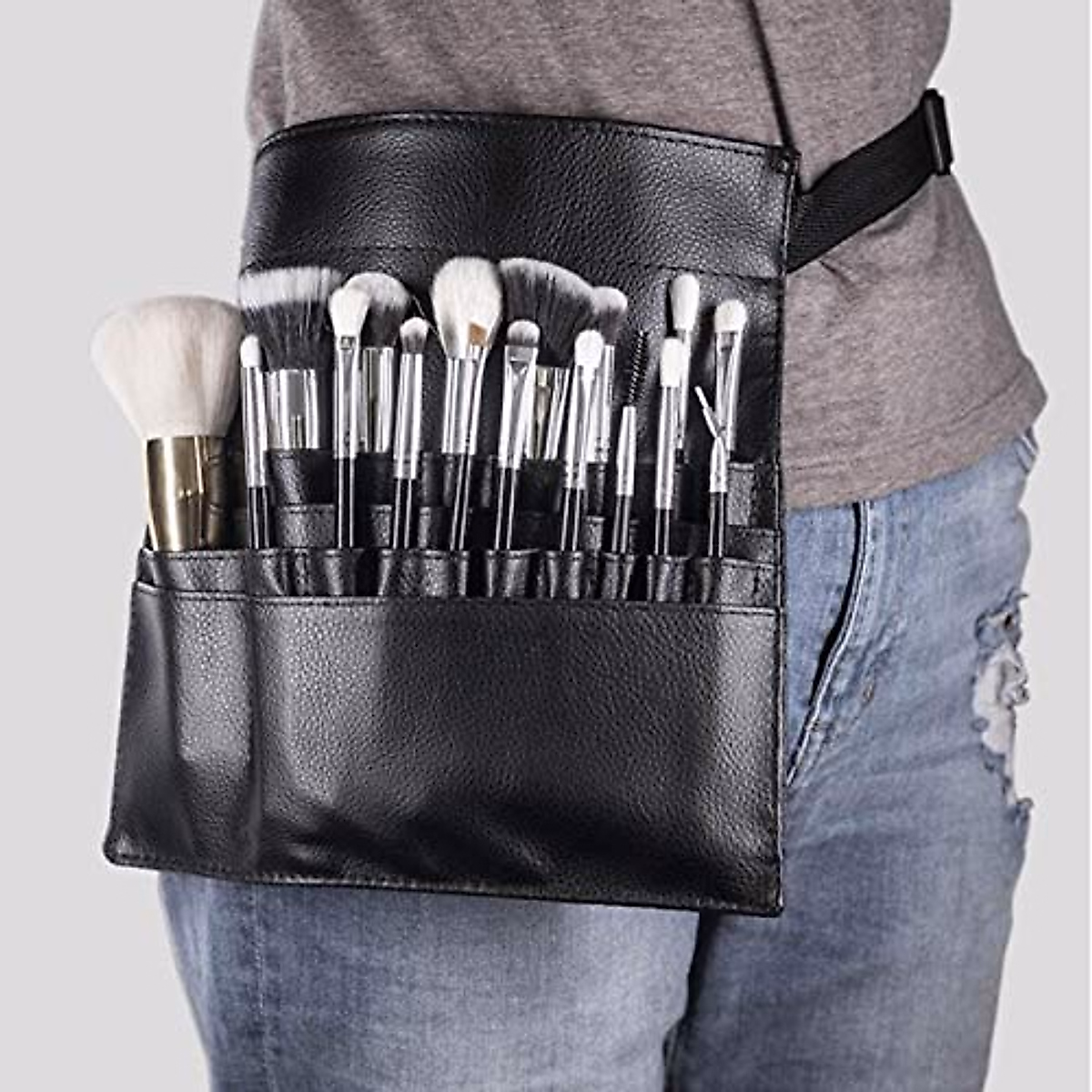 goldwheat Makeup Brush Belt Professional 26 Pockets With Artist Strap, Portable Foldable Cosmetic Pouch For Women