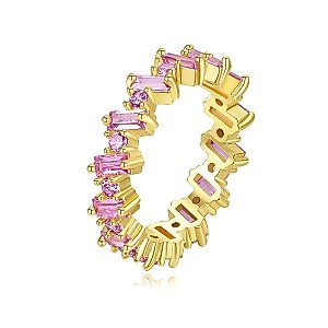 TEEMI-Eternity 18K Gold Plated Pink Cubic Zirconia Emerald Cut Eternity Ring Band Bling Ring (9)
