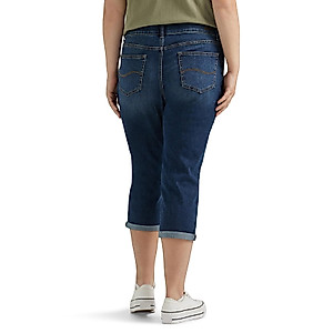 Lee Women's Plus Size Flex Motion Regular Fit 5 Pocket Capri Jean, Bewitched, 14 W
