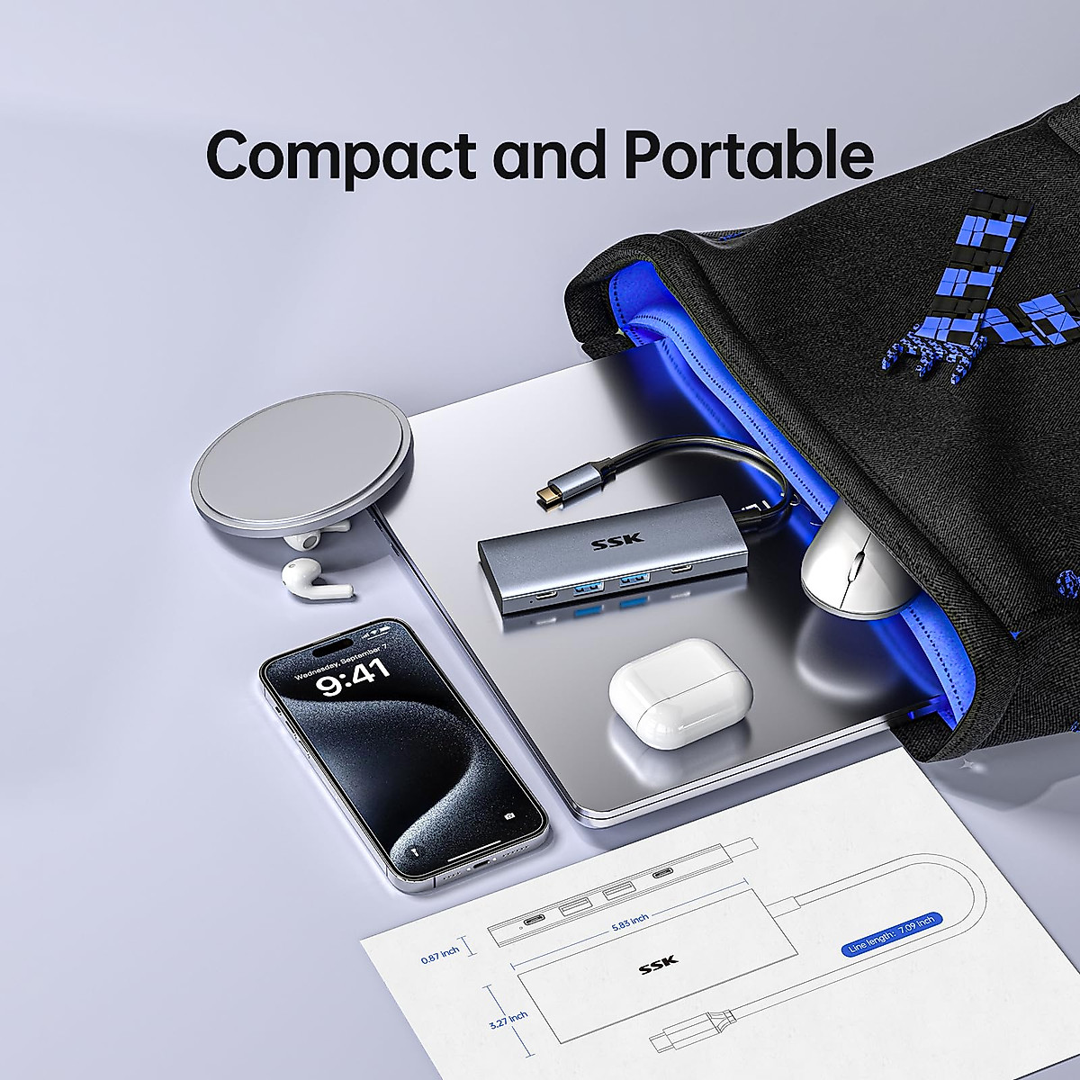 SSK USB C Hub - 10Gbps 4-in-1 Adapter with 100W PD