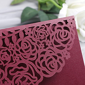 YIMIL 20 Pcs 5.12 x 7.21 inch Tri-fold Laser Cut Wedding Invitation Pocket for Wedding Quinceanera Bridal Shower Baby Shower Party Invite (Burgundy)