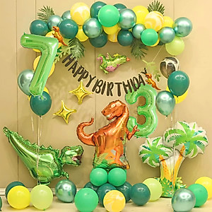 HIBILDER 2pcs Set, 40 Inch Green Number 3 & Mini Dinosaur Balloon for Boys Birthday Party Decorations, Jungle Green Theme, Children's Party Supplies