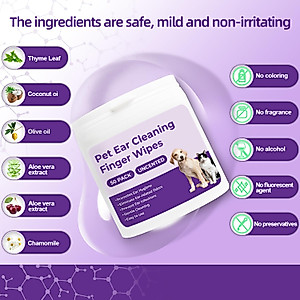 Ear Finger Wipes for Cats&Dogs,50 Pack Dog or Cats Ear Cleaner Wipes to Stop Ear Itching, Gently Remove Ear Wax Pet Ear Wipes, Sooths & Deodorizes
