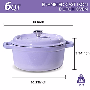ROYDX Dutch Oven Pot with Lid, Enameled Cast Iron Coated Dutch Oven,Casserole Dish, Braiser Pan with Dual Handles for Bread Baking, Cooking, Oven Safe,All Stovetop (6 Quart, Purple)