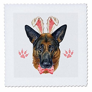 3dRose A German Shepherd Easter Bunny to Make The Dog Lover Day - Quilt Squares (qs-378942-2)