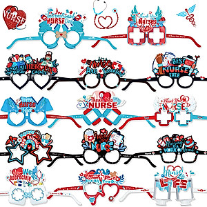 HOWAF Nurse Graduation Photo Booth Props Kit- 1pcs Thank You Nurses Photo Frame with 14pcs Thank You Nurses Paper Glasses for Nurse Appreciation Week Decorations, Nurse Day Funny Eyeglasses