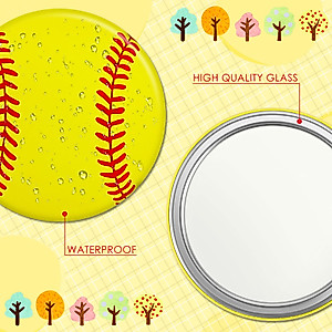 Taiyin 18 Pcs Softball Gifts for Girls Team Softball Compact Mirror Accessories Softball Party Supplies Softball Makeup Mini Mirror 2.76 Inch Sport Round Pocket Portable Mirror for Women (Yellow)