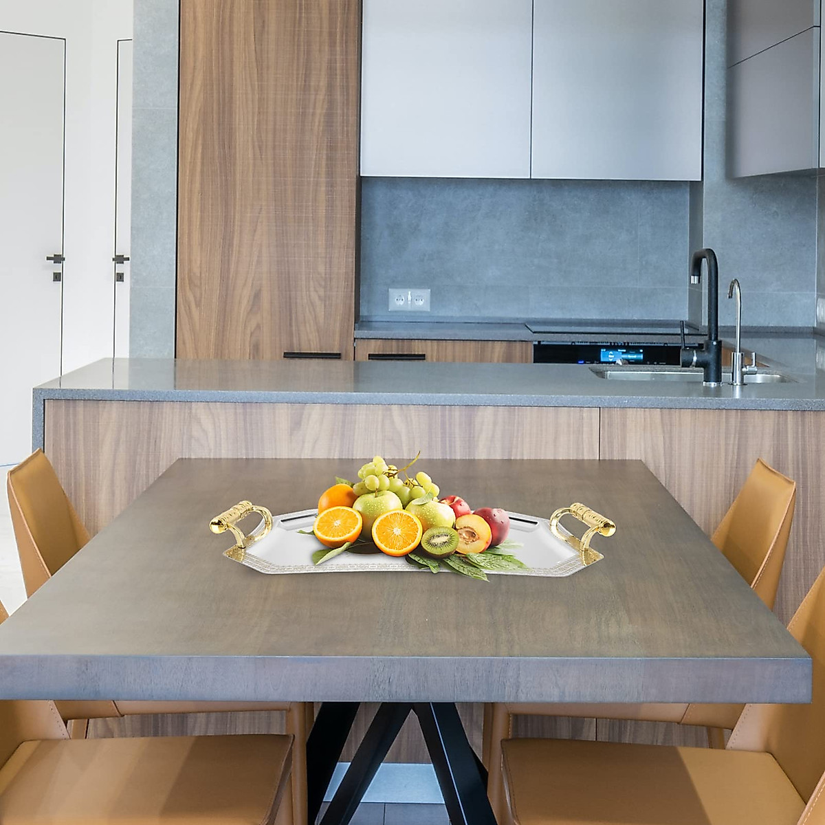 Zerodeko 2 pcs Nuts Platters Golden Holder Snacks Condiments Restaurant Trays Tray Storage Serving Jewelry Dessert Steel Metal with Kitchen Vintage Handles Platter Table Stainless Service